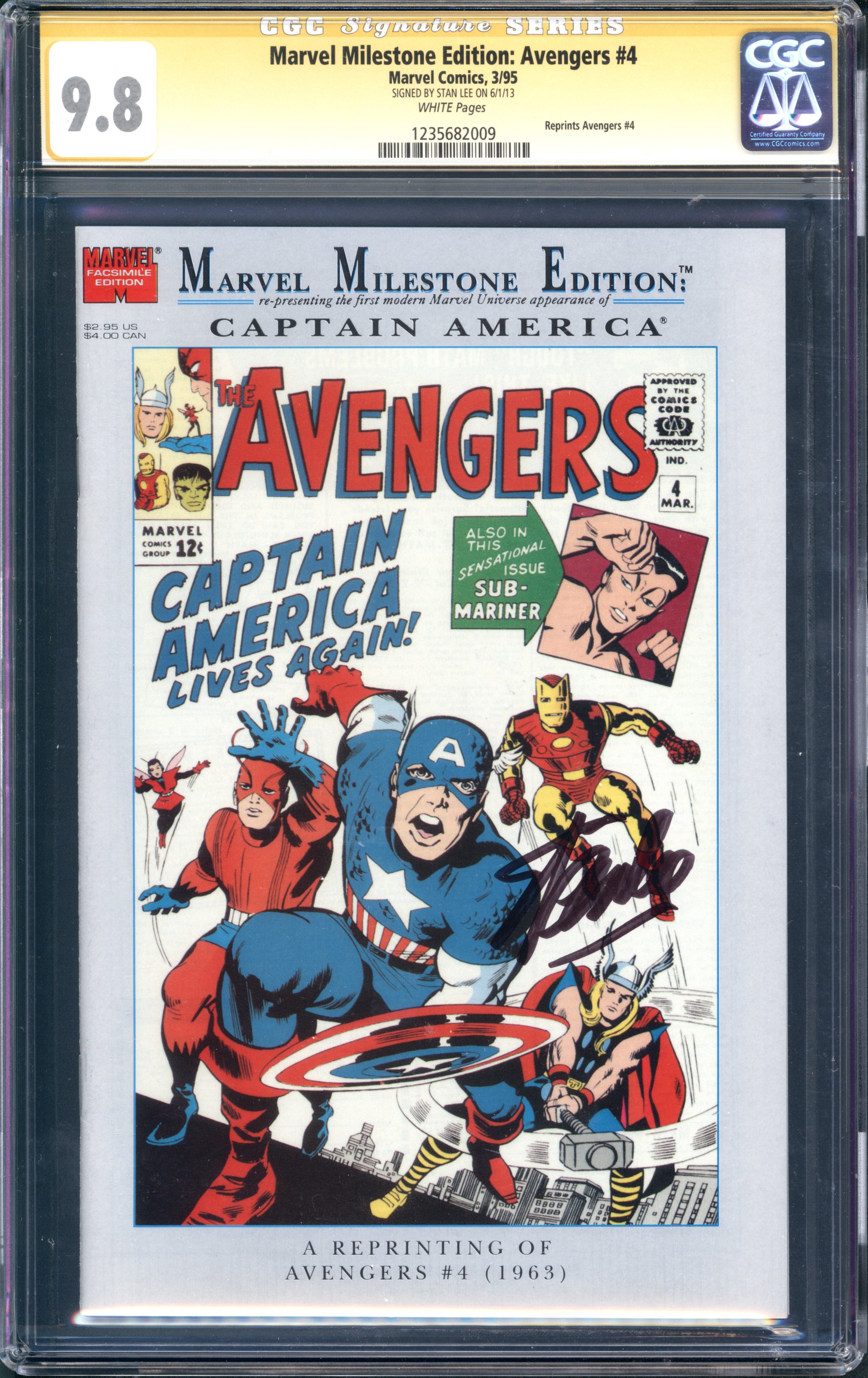 Marvel Milestone Edition Avengers (1993 Marvel) # 4 CGC Signature Seri