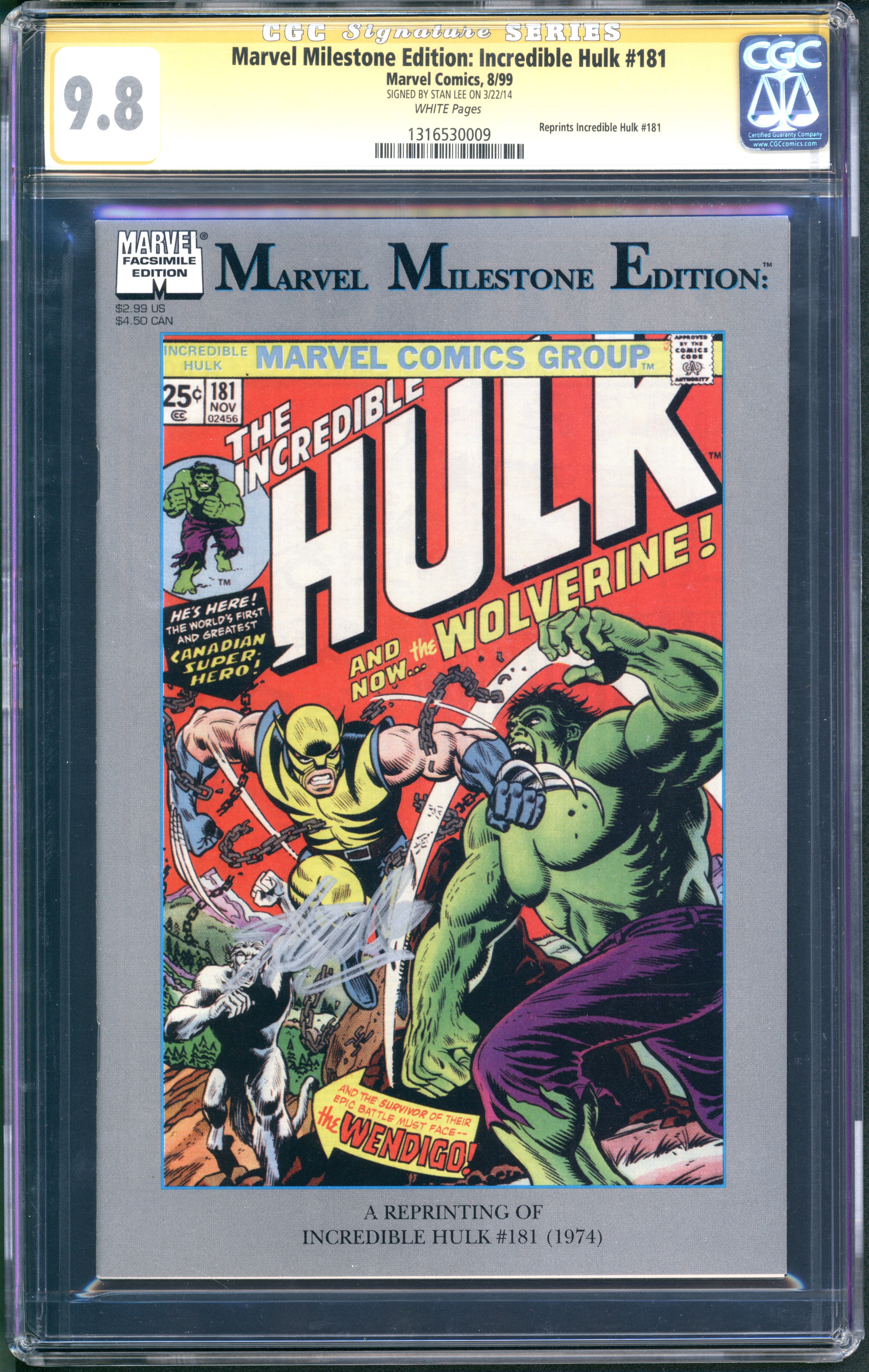 Marvel Milestone Edition Incredible Hulk (1999 Marvel) #181 CGC Signat