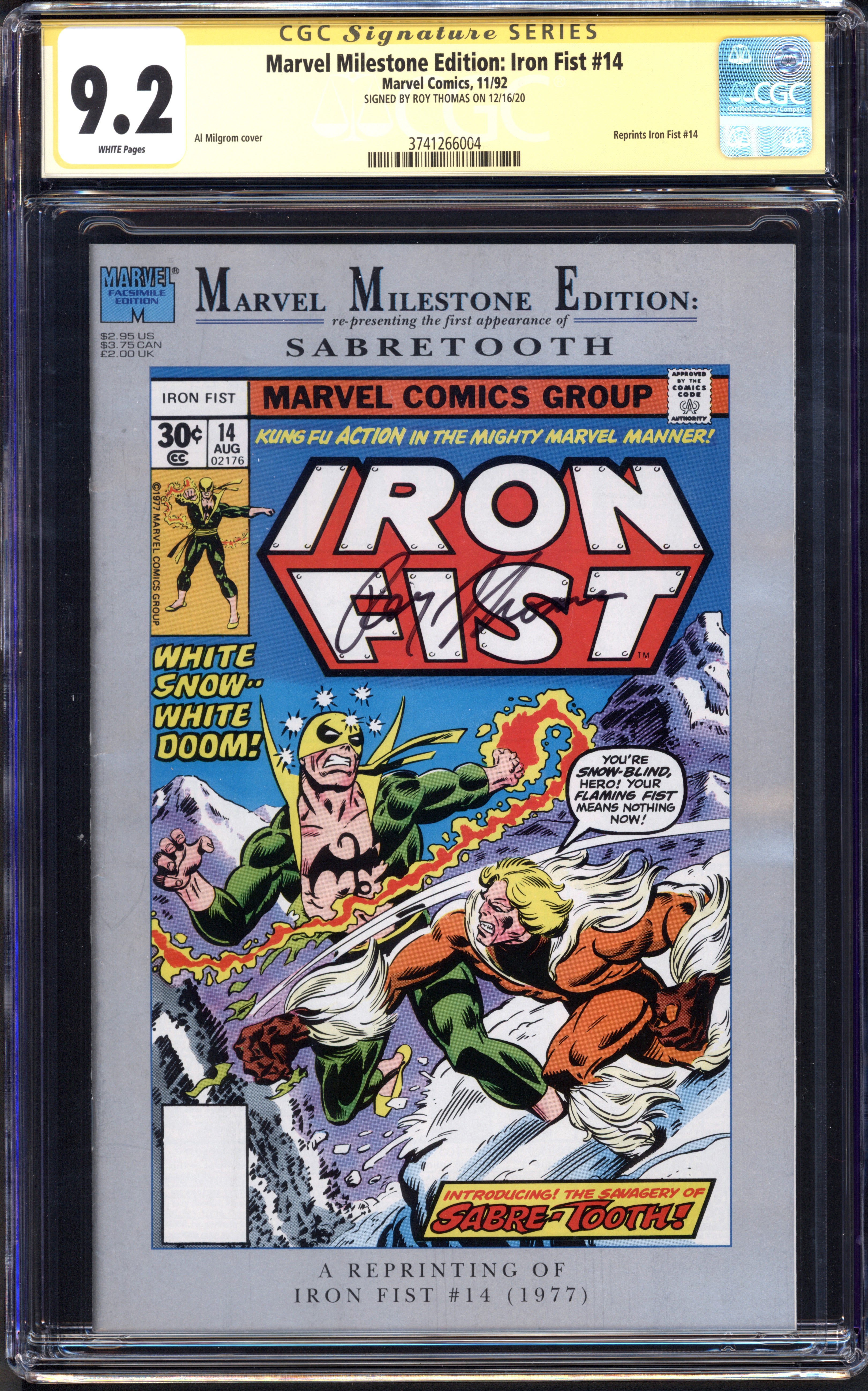 Marvel Milestone Edition Iron Fist (1992 Marvel) # 14 CGC Signature Se